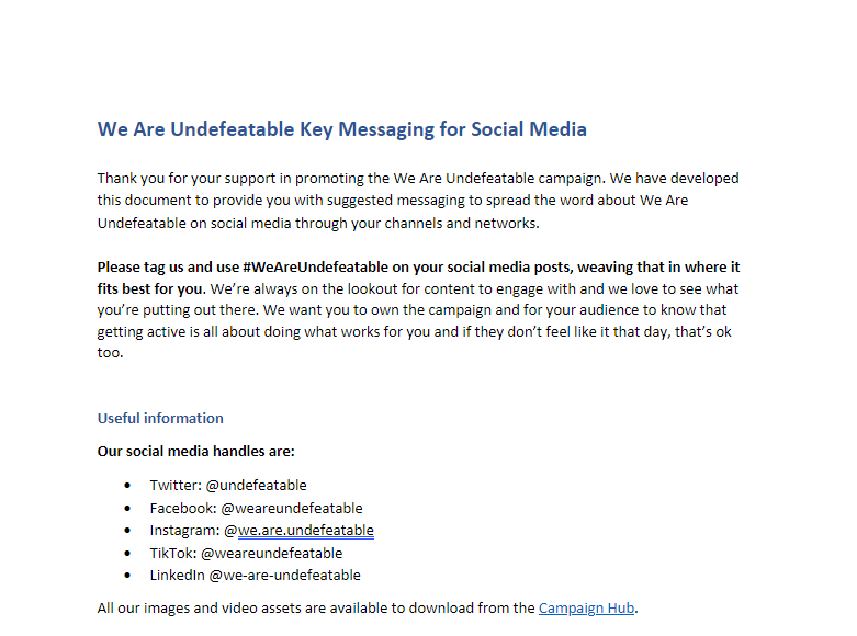 About the campaign | We Are Undefeatable